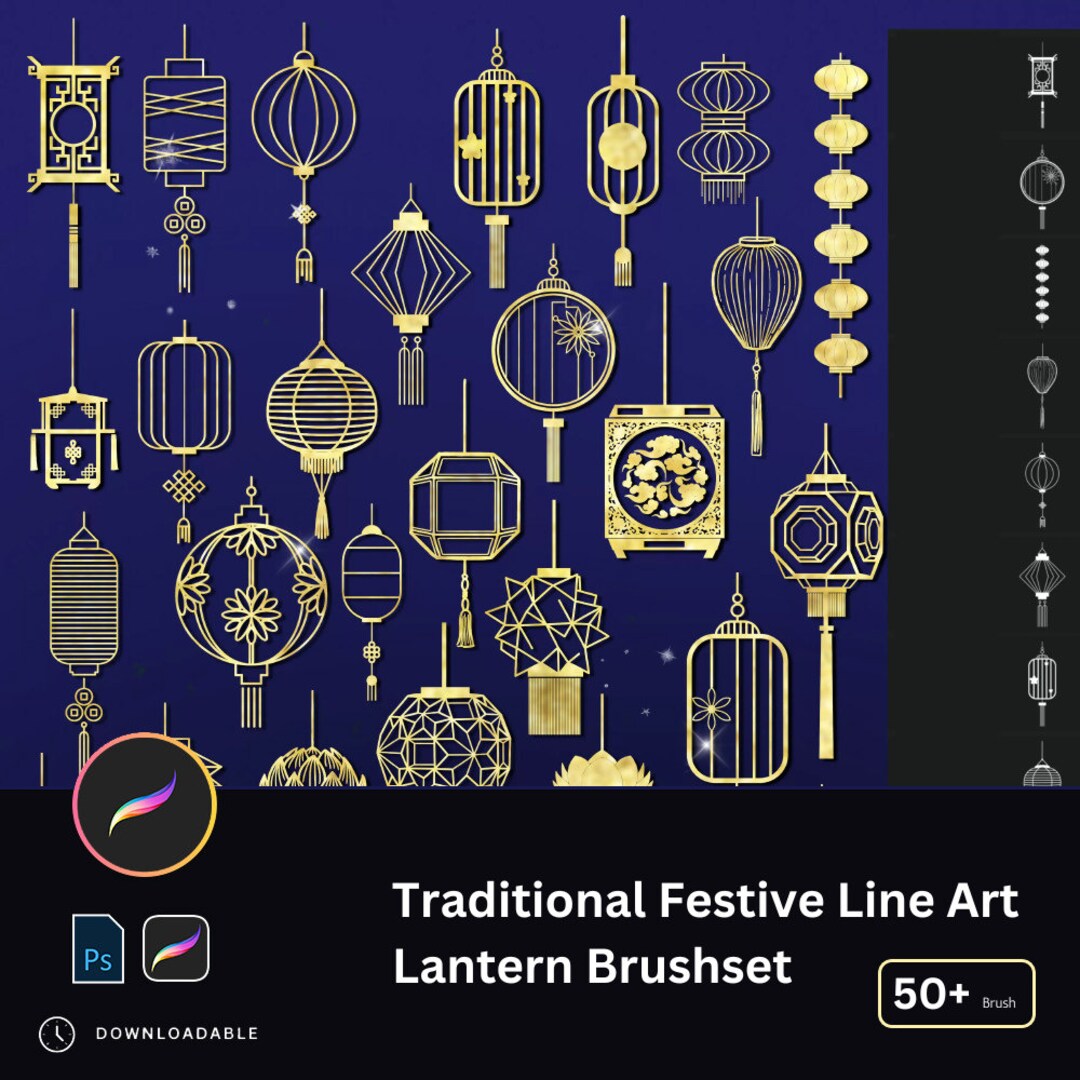 50 Lantern Brushes for PS & Procreate Stamps, Chinese and Japanese ...