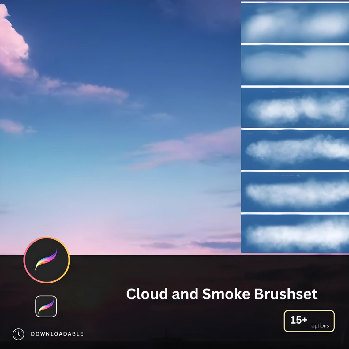 15 Procreate Cloud Brushes Set Procreate Clouds Textures Realistic Clouds & Smoke Procreate ...