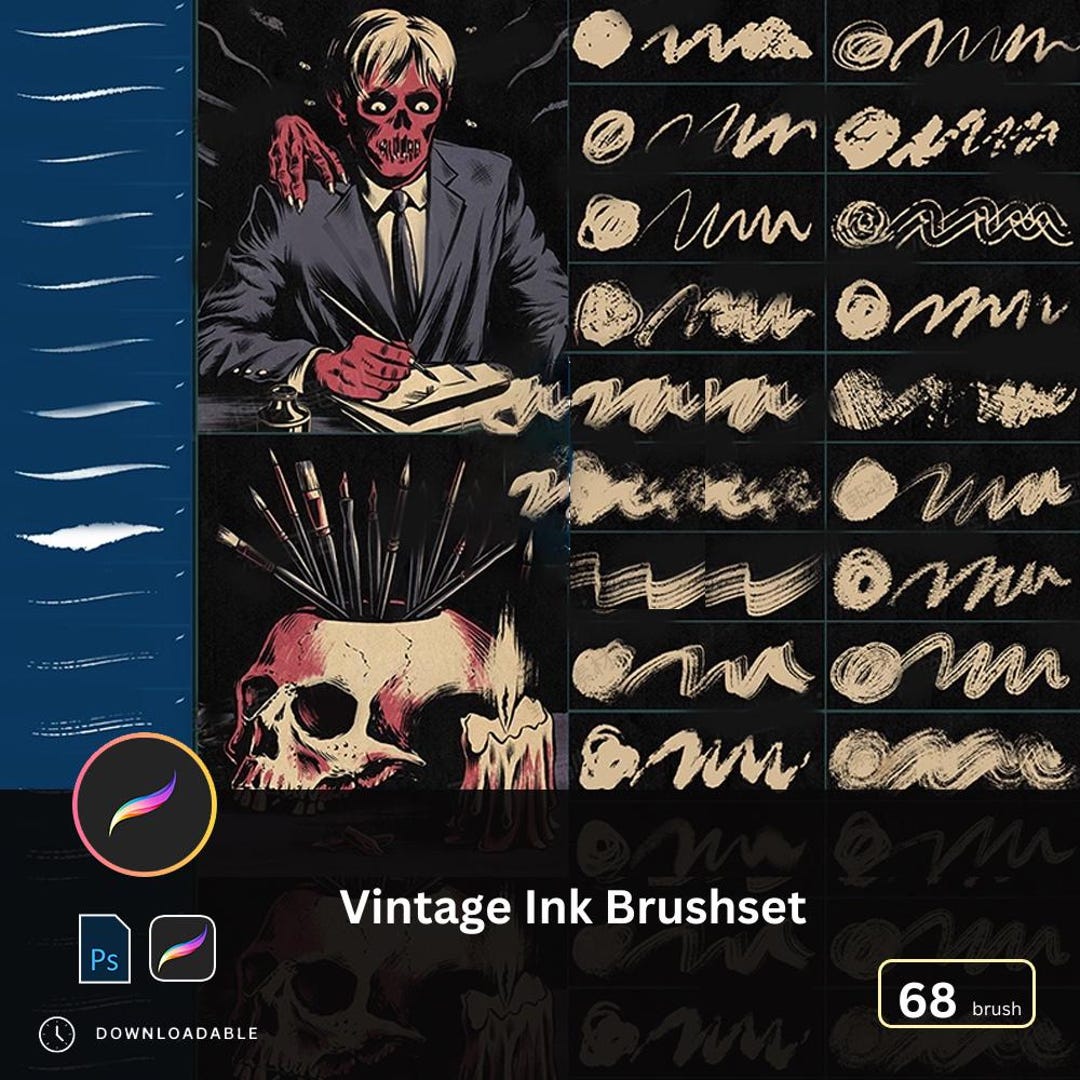 68 Vintage Ink Brushes Procreate & Photoshop Brushset Distressed Rust ...
