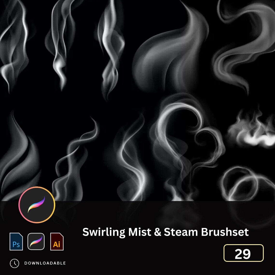 29 Swirling Mist Procreate Smoke Stamp Brushes, Steam, Vapor, and Heart ...