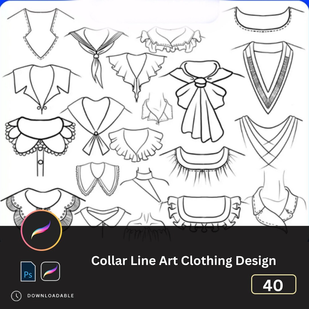40 Collar Line Art Procreate & PS Brushes| Apparel Design Elements ...