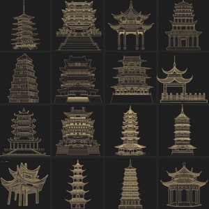 48 Chinese Ancient Buidling Architecture Brushset for Photoshop ...