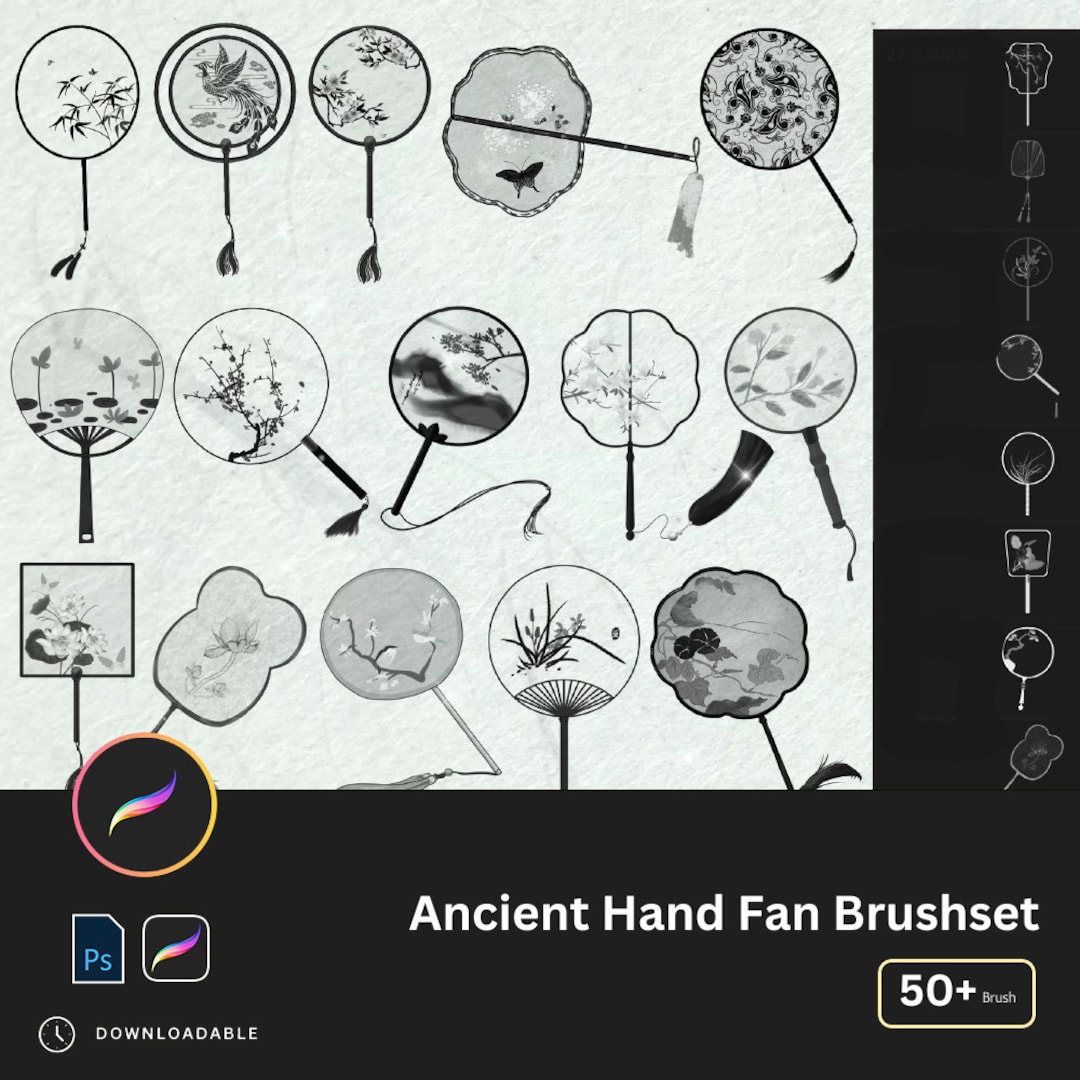 50+ Ancient Chinese Fan Brushes for Photoshop & Procreate | Traditional ...
