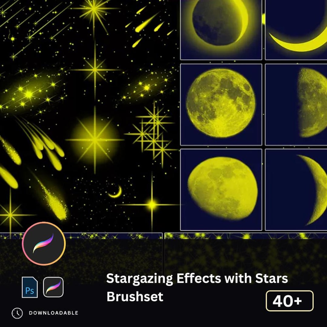 40 Stargazing Effects With Stars Procreate Brushset, Moon, and Meteor ...