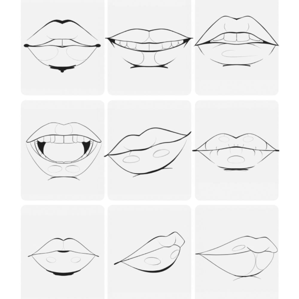 30 Lip Line Art Brushes Procreate & PS- Realistic Portrait Lip Shapes ...