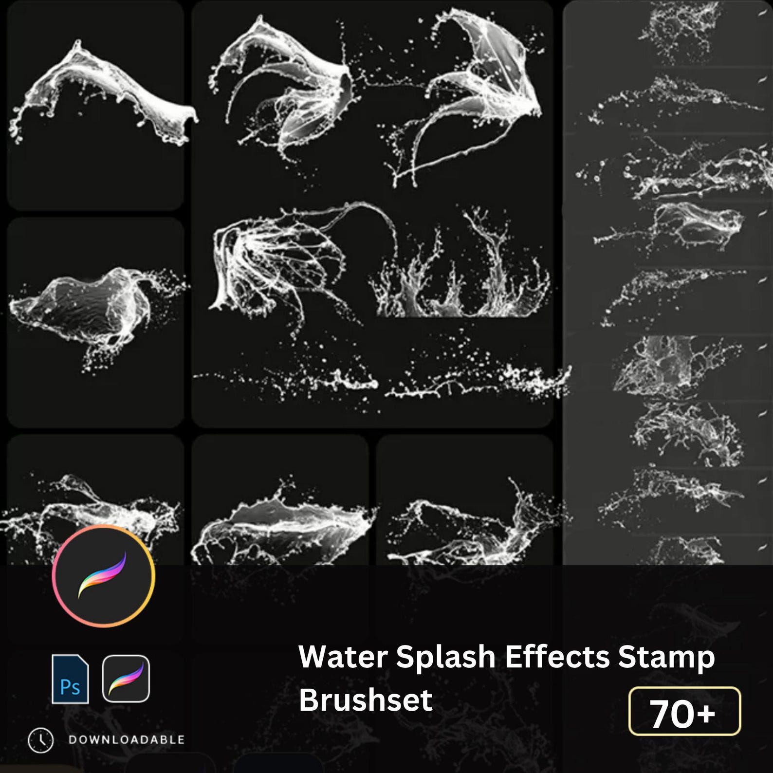 70+ Splash Effects Procreate & PS Stamp Brush, Water Drops, Waterfall Splashes, Wave Splash ...