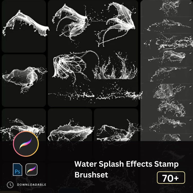 70+ Splash Effects Procreate & PS Stamp Brush, Water Drops, Waterfall Splashes, Wave Splash ...