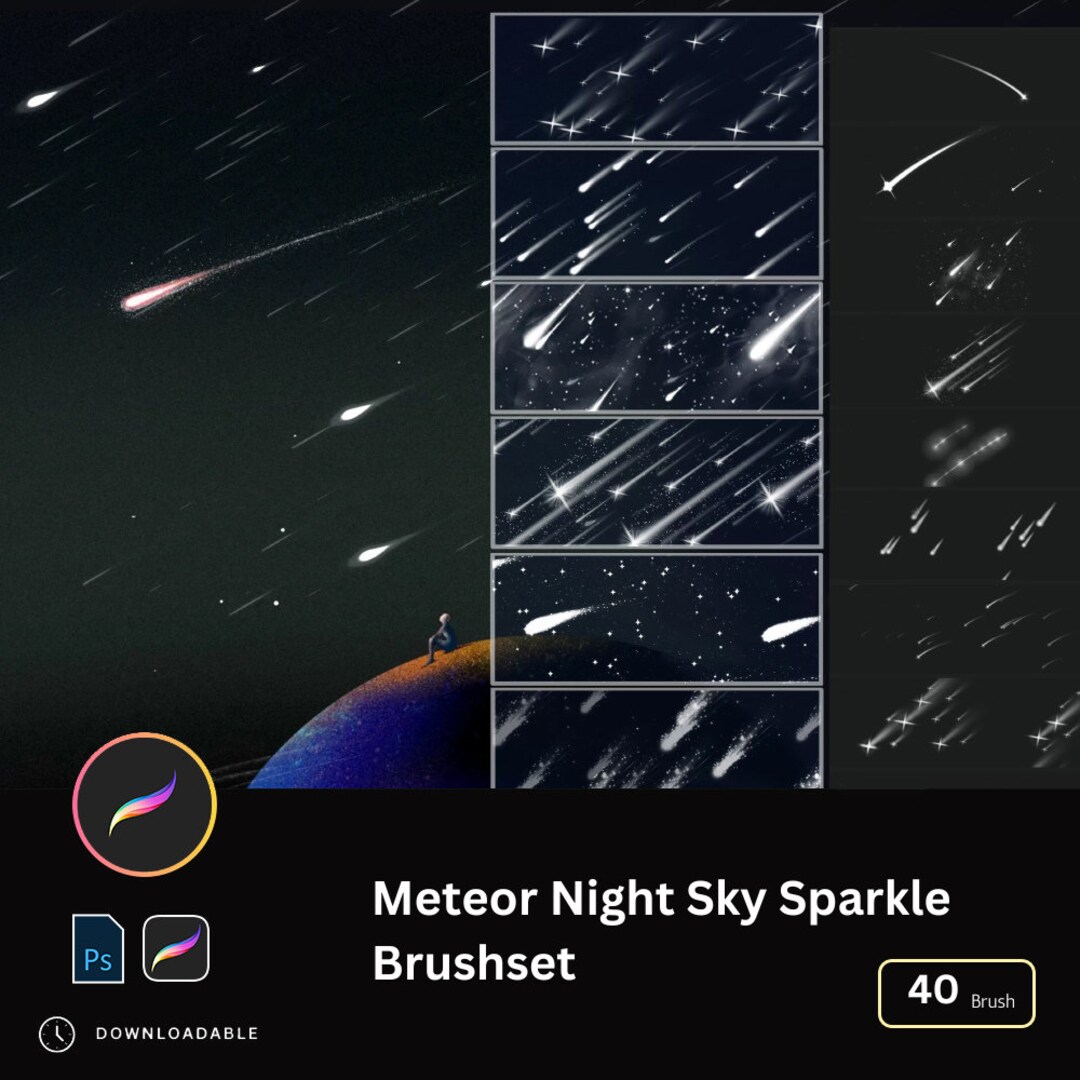 40 Meteor Brushes for Procreate & Photoshop | Night Sky Sparkle, Cosmic ...