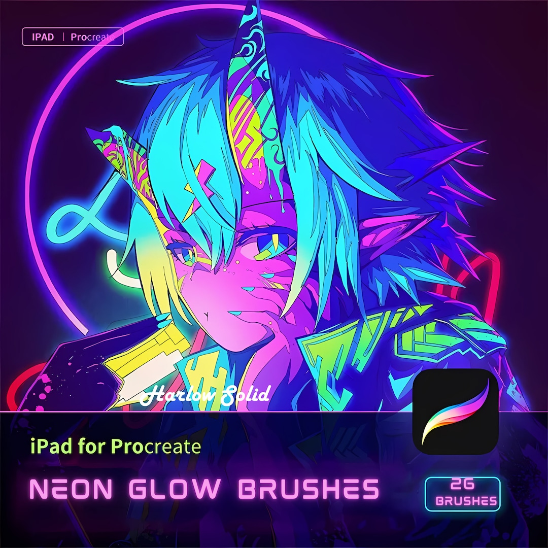 26 Neon Brushes, Procreate Brushes, Lightining Brushes, Glow Brushes ...