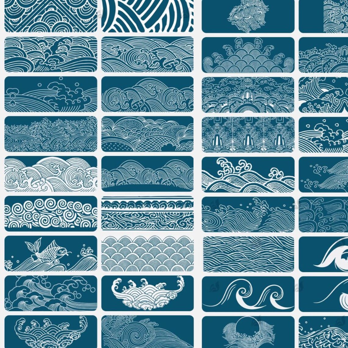 Japanese Ocean Wave Pattern Retro Blue Brush Stroke for Photoshop and ...