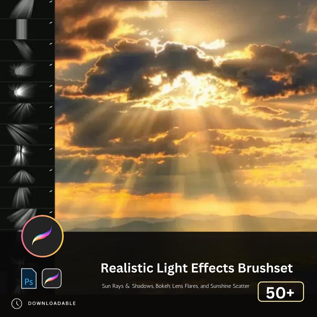 50+ Realistic Light Effects Procreate & PS Stamp Brushes Sun Rays ...