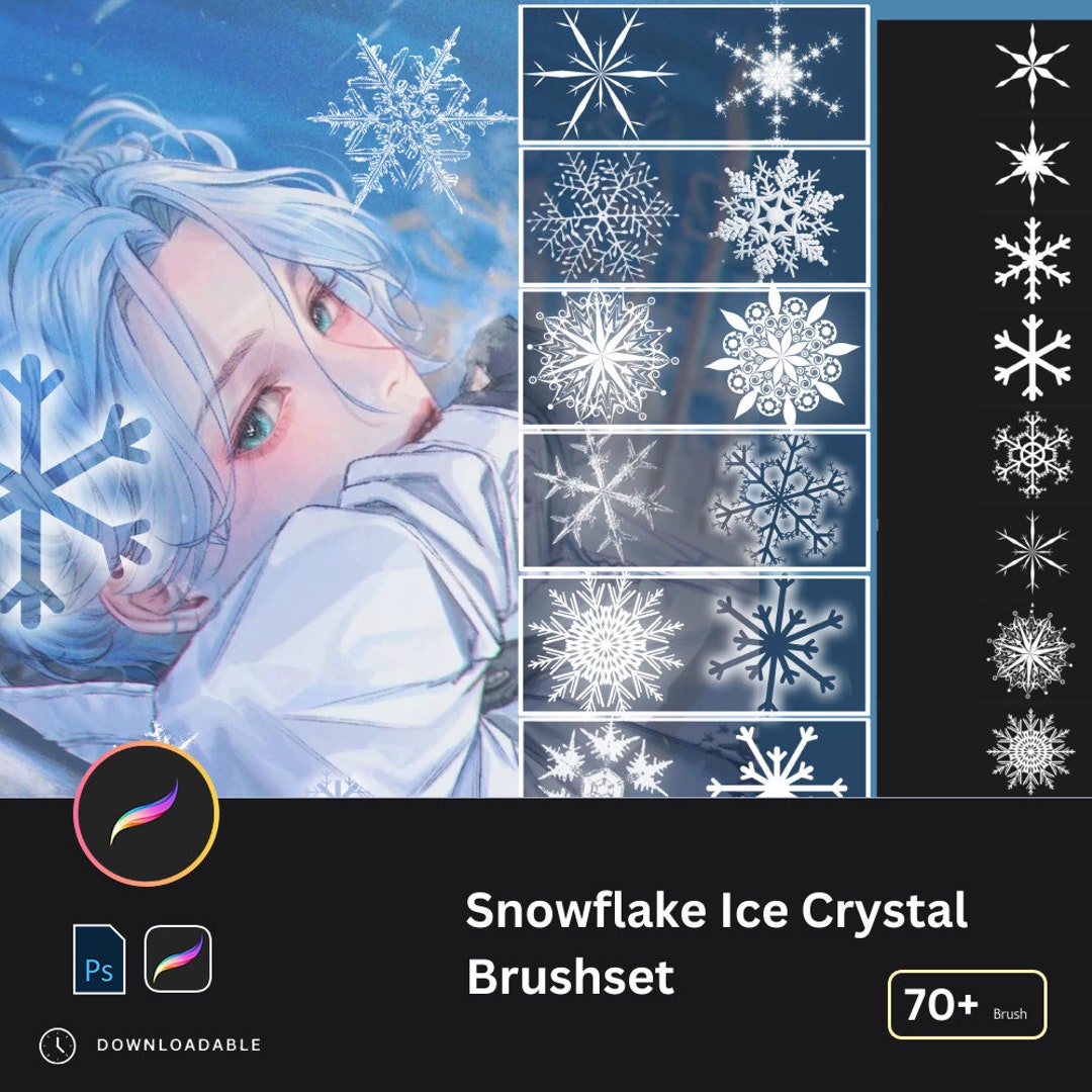 70 Snowflake Ice Crystal Brushes for Procreate & Photoshop Dreamy ...