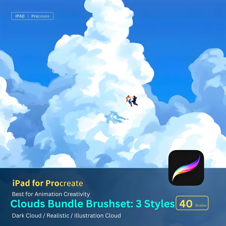 40 Cloud Brushes Illustration, Manga, Hand-drawn, White Cloud Layers, Sky Clouds, Mist ...