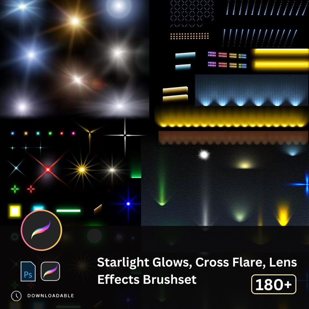 180+ Light Effects Procreate & PS Brush: Starlight Glows, Cross Flare ...