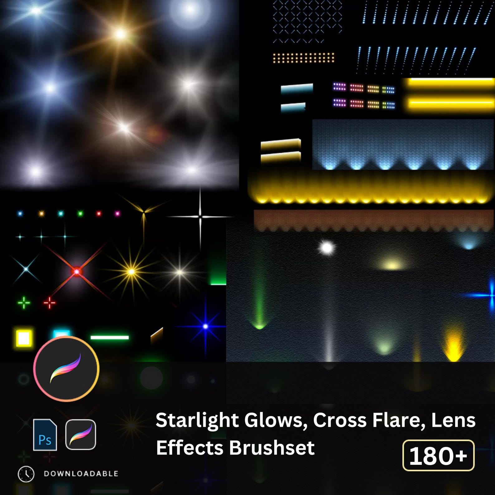 180+ Light Effects Procreate & PS Brush: Starlight Glows, Cross Flare ...