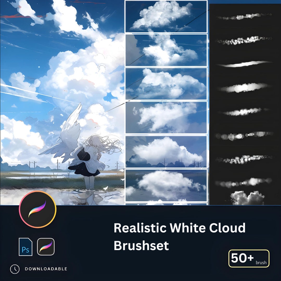 50+ White Cloud Brushes for Procreate & Photoshop | Realistic Sky ...