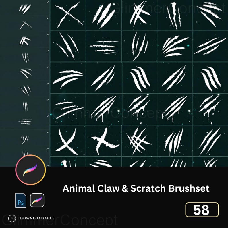 Animal Monster Claw Marks & Scratches Procreate PS Brushset for ...