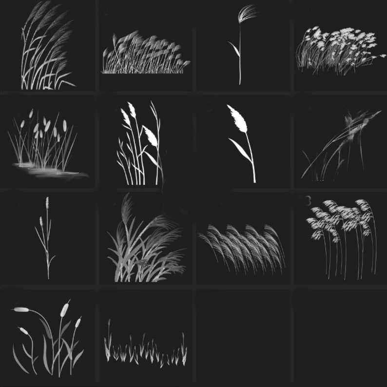 30 Reed Cluster Chinese Wuxia Brushes for Procreate & Photoshop ...