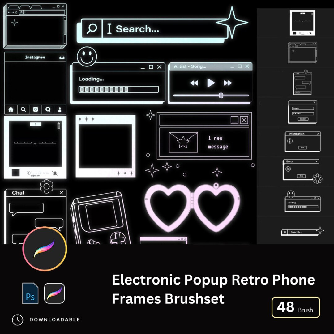 48 Y2K Electronic Popup Retro Phone Frames | Cartoon Music Player ...