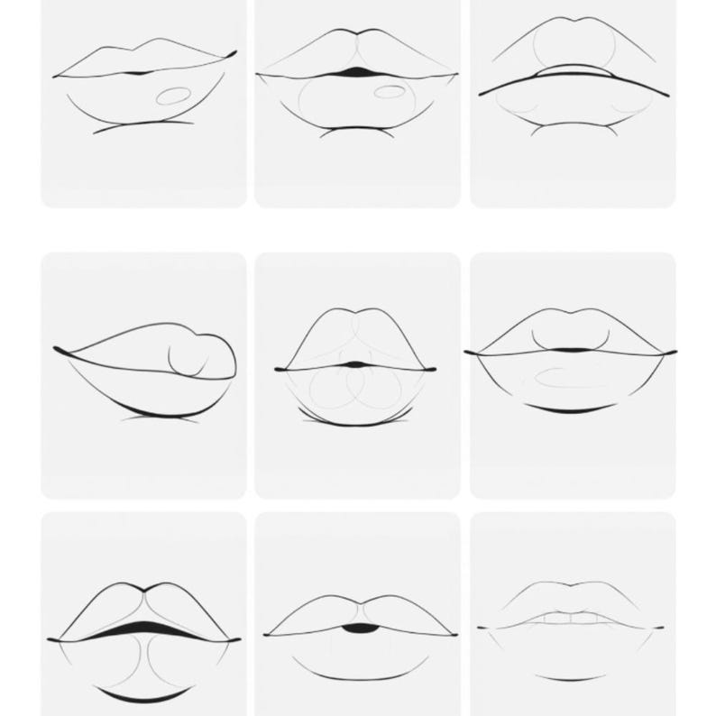 30 Lip Line Art Brushes Procreate & PS- Realistic Portrait Lip Shapes ...