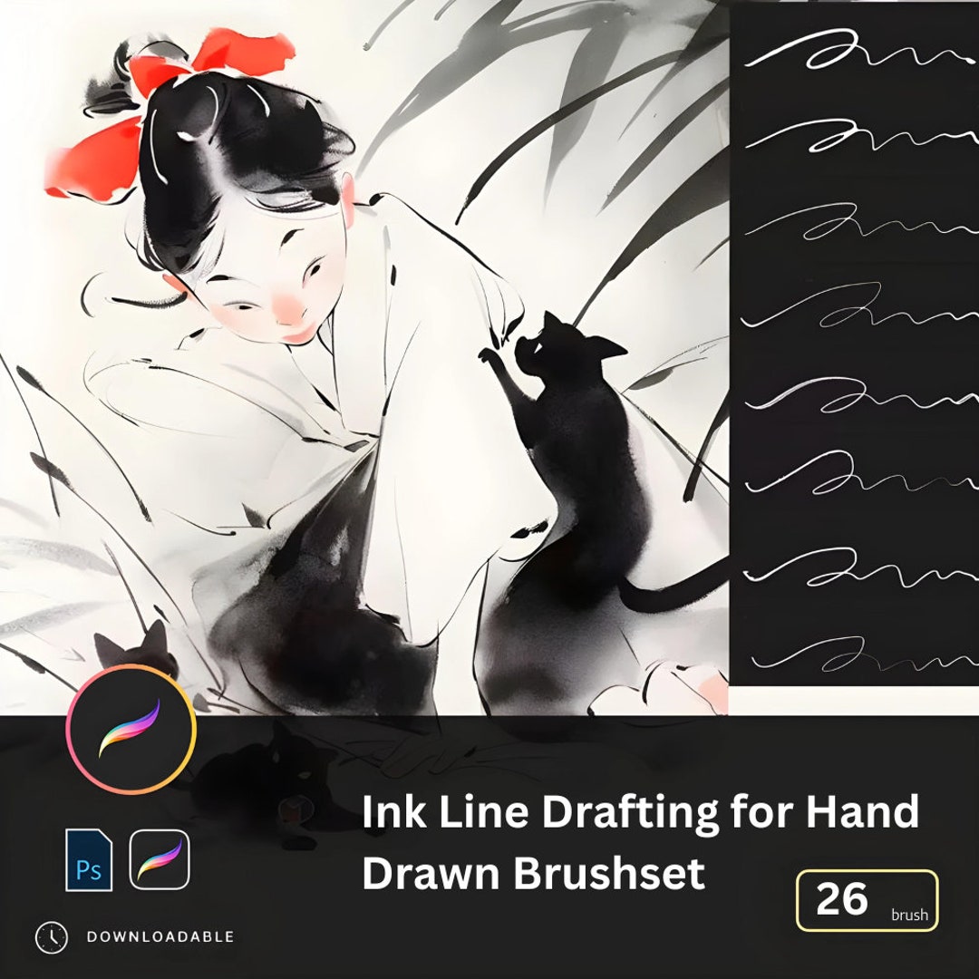 26 Ink Line Procreate & Photoshop Brushes | Smooth Ink, Pencil Sketch ...