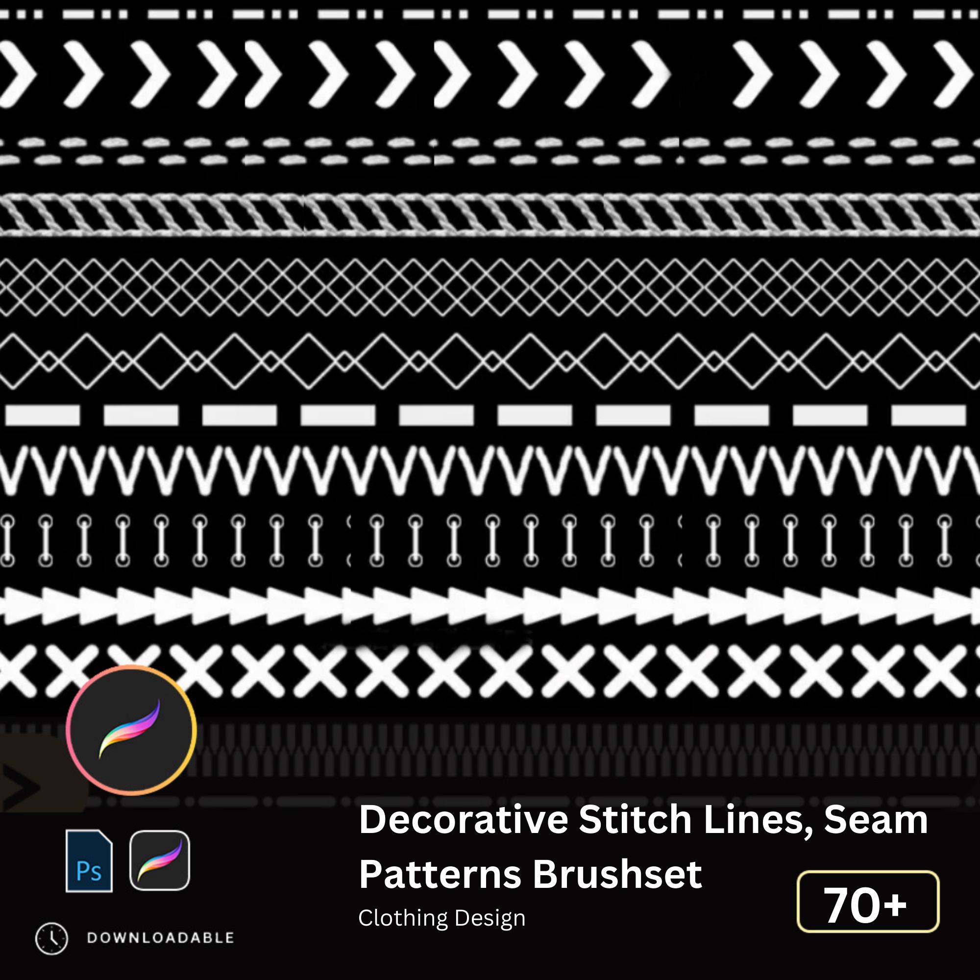 70+ Decorative Stitch Lines Procreate & PS Brush, Seam Patterns ...