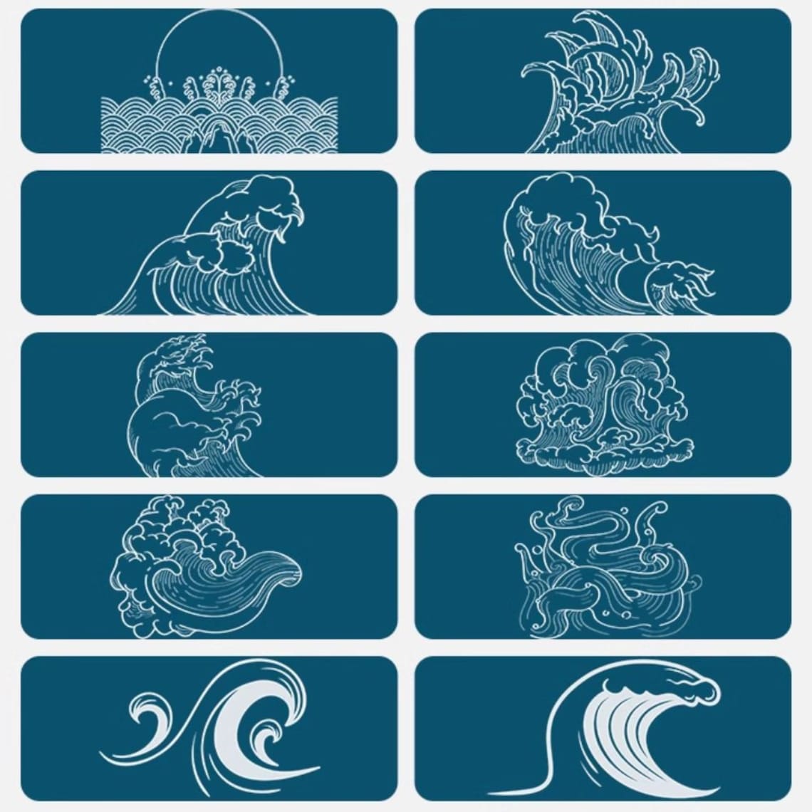 Japanese Ocean Wave Pattern Retro Blue Brush Stroke for Photoshop and ...