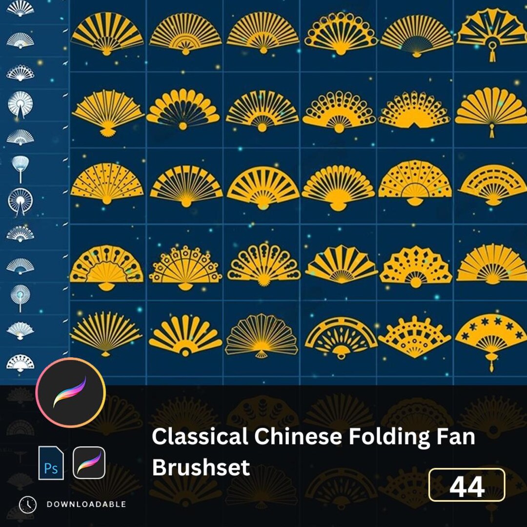 Classical Chinese Fan Procreate & Photoshop Brushset, Traditional Hand ...