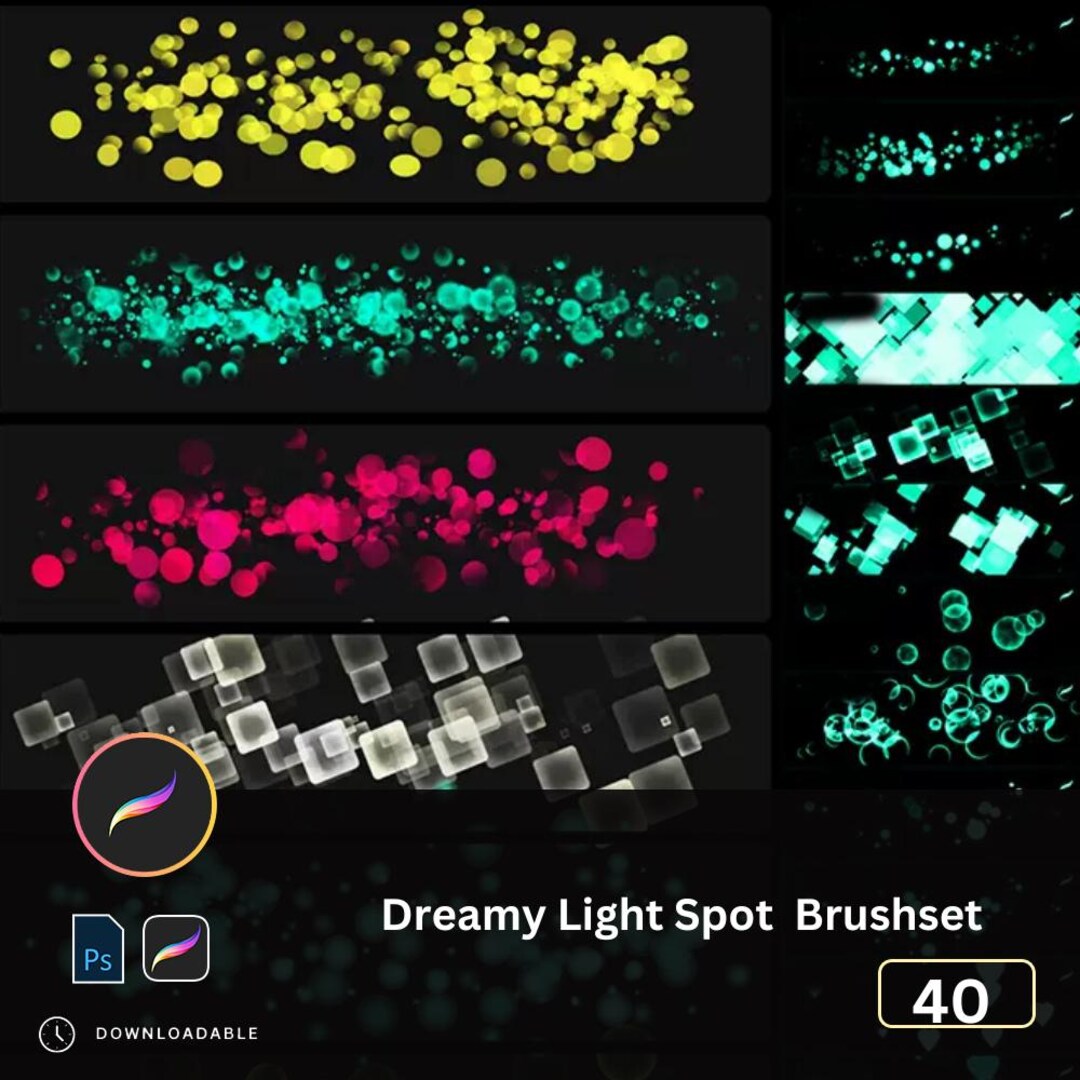 40 Dreamy Light Spot Brushes Procreate & PS - Glowing Dots, Ambient ...
