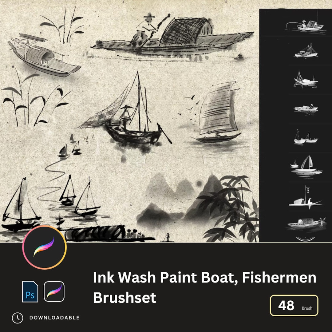 48 Ink and Wash Painting Dock Brushes for Procreate & Photoshop ...