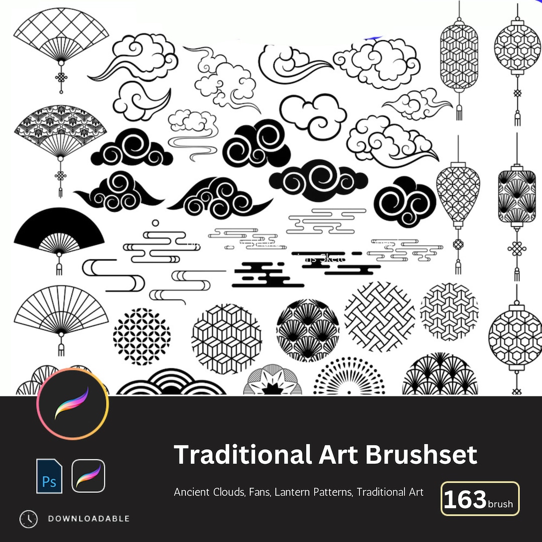 Ancient Clouds, Fans, Lantern Patterns Chinese Style Procreate Brushes ...