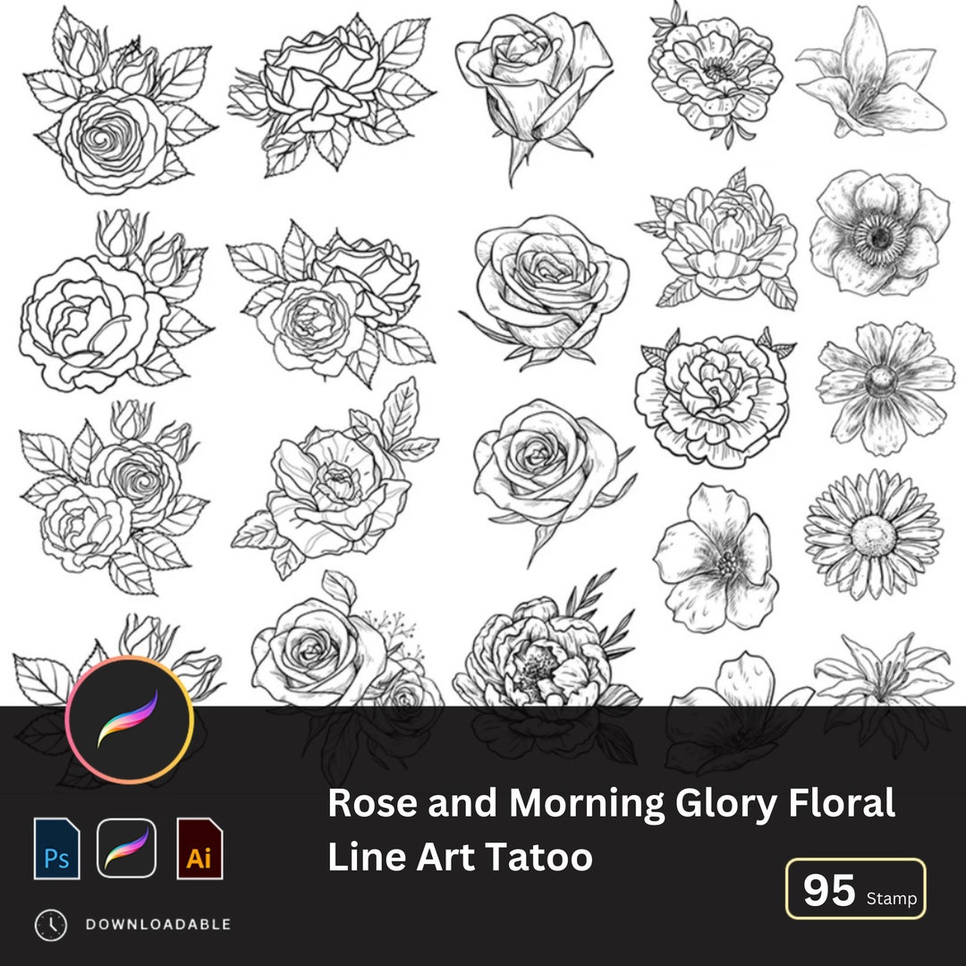 90+ Rose Stamp Procreate Watercolor Brushes | Rose and Morning Glory ...