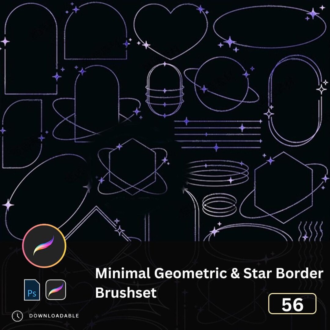 Minimal Geometric Borders Procreate & Photoshop Brushset, Dreamy Stars ...