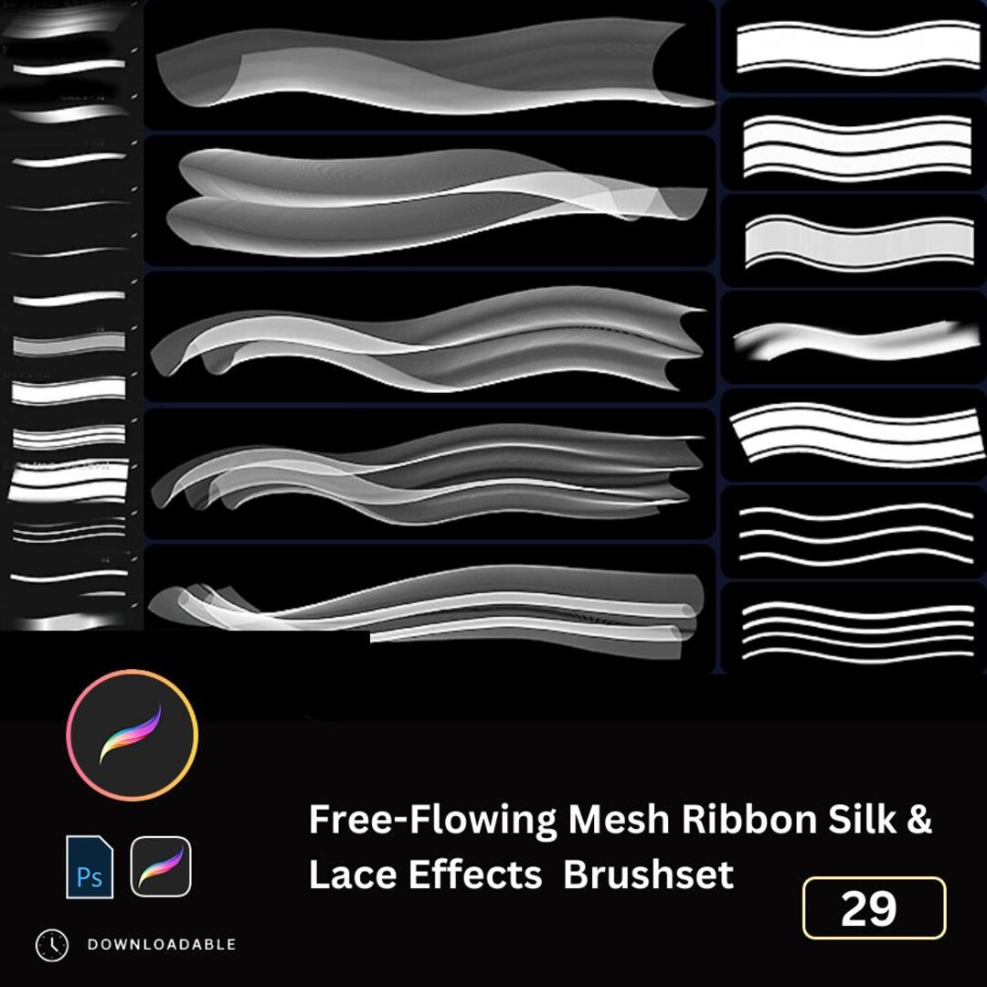 29 Flowing Fabric Art Procreate and PS Brushset Create Elegant Silk ...