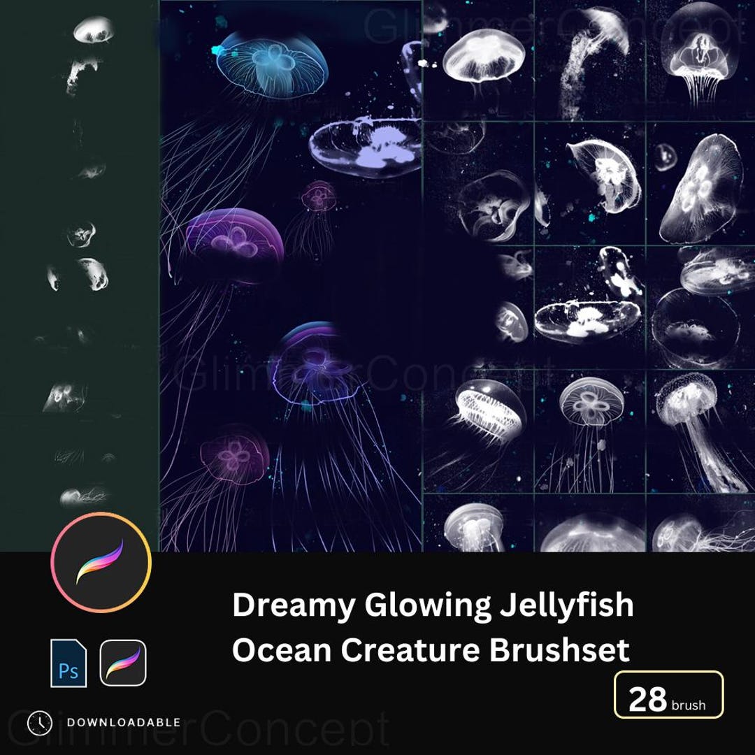28 Dreamy Jellyfish Procreate Brush PS Brush Glowing Ocean Creature ...