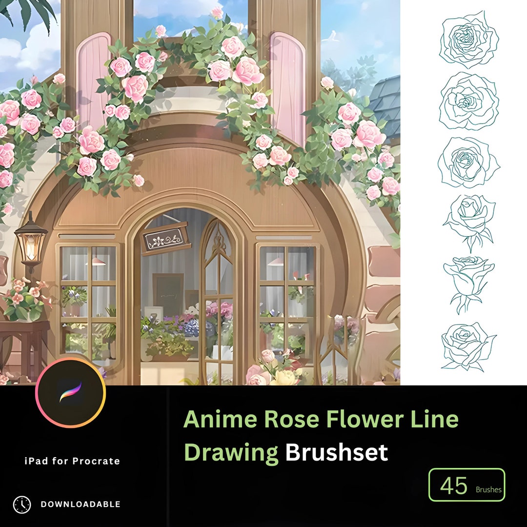 45 Anime Rose Procreate Stamp Roses & Leaves, Flower Brush Stamps ...