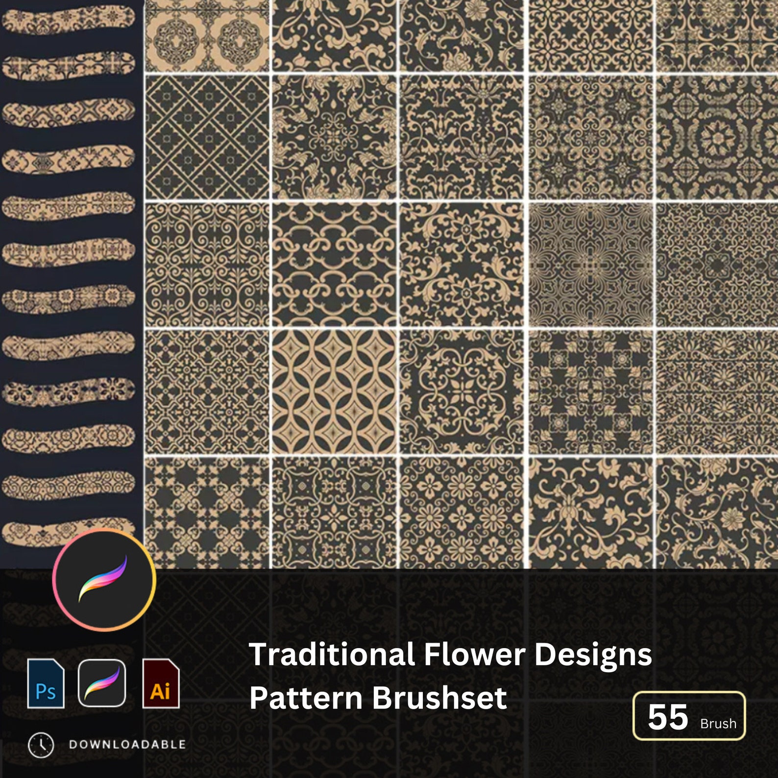 55 Palace Floor Tiles Pattern Procreate & Photoshop Brushes Vintage ...