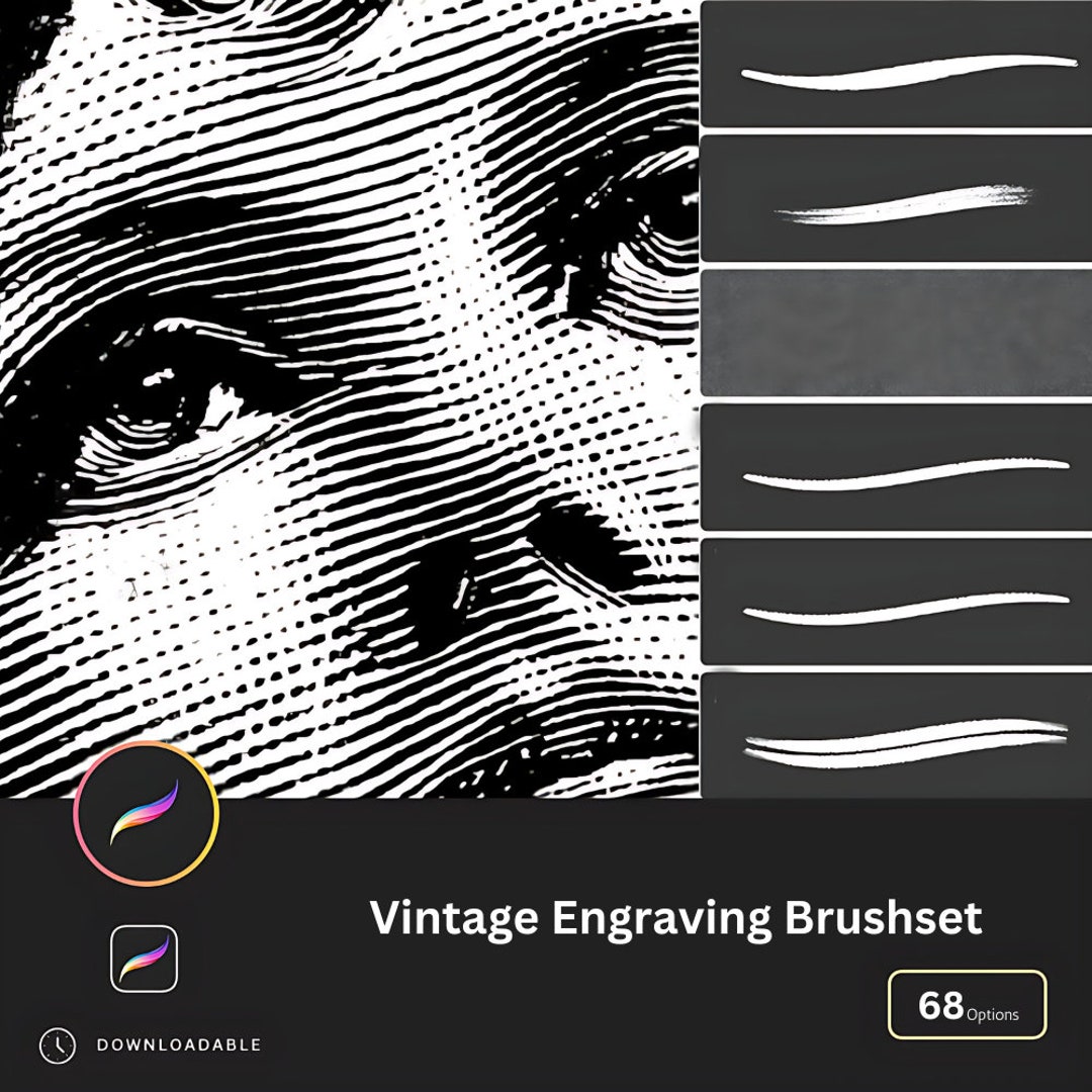 68 Vintage Wood Engraving Brushes for Procreate | Retro Print Texture ...