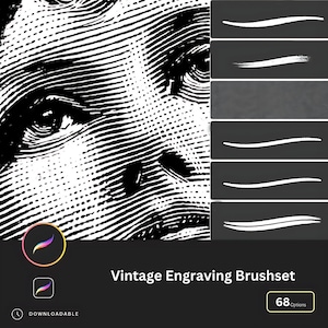 68 Vintage Wood Engraving Brushes for Procreate | Retro Print Texture Illustration Brushes ...