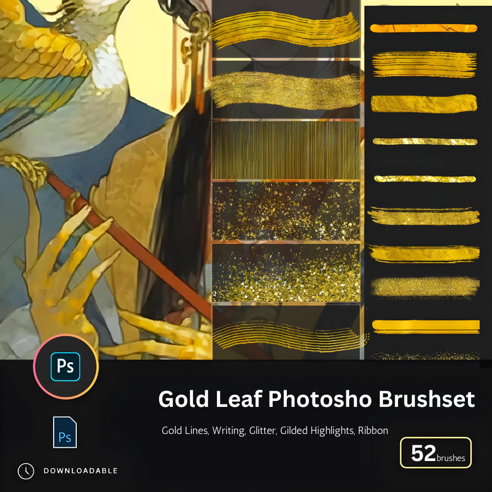 50+ Gold Leaf PS Brushes | Sparkling Ancient Style Gold Lines, Writing ...