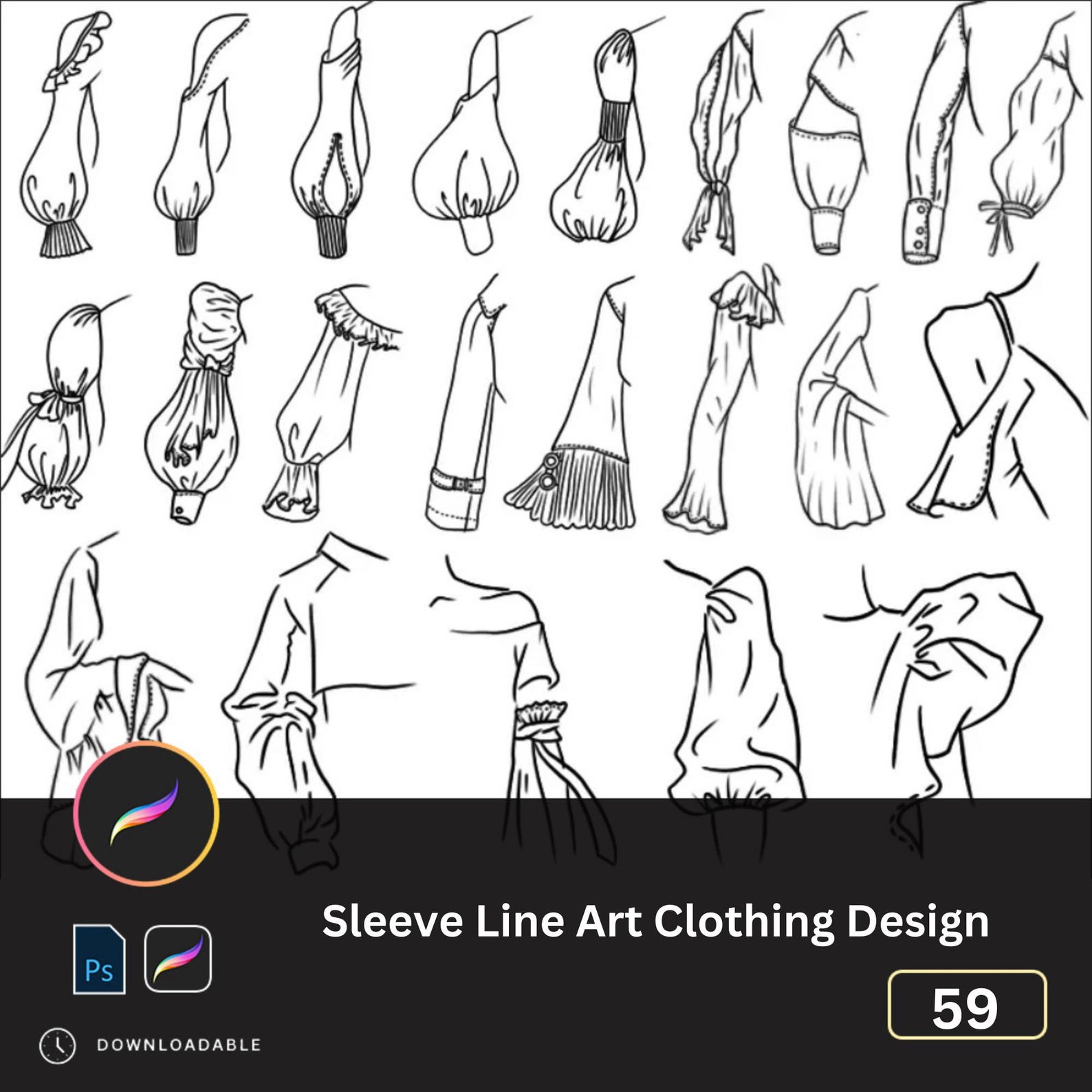 40 Anime Sleeve Line Art Procreate & PS Brushes| Apparel, Clothing ...