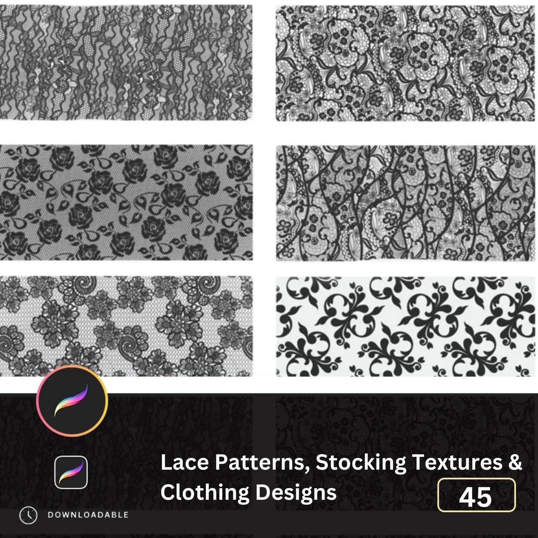 45 Lace Patterns Procreate Brushes Set , Stocking Textures, Clothing ...