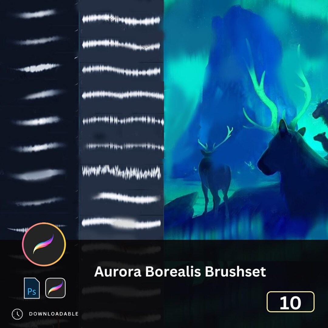 10 Aurora Procreate & Photoshop Brushes, Northern Lights Background ...