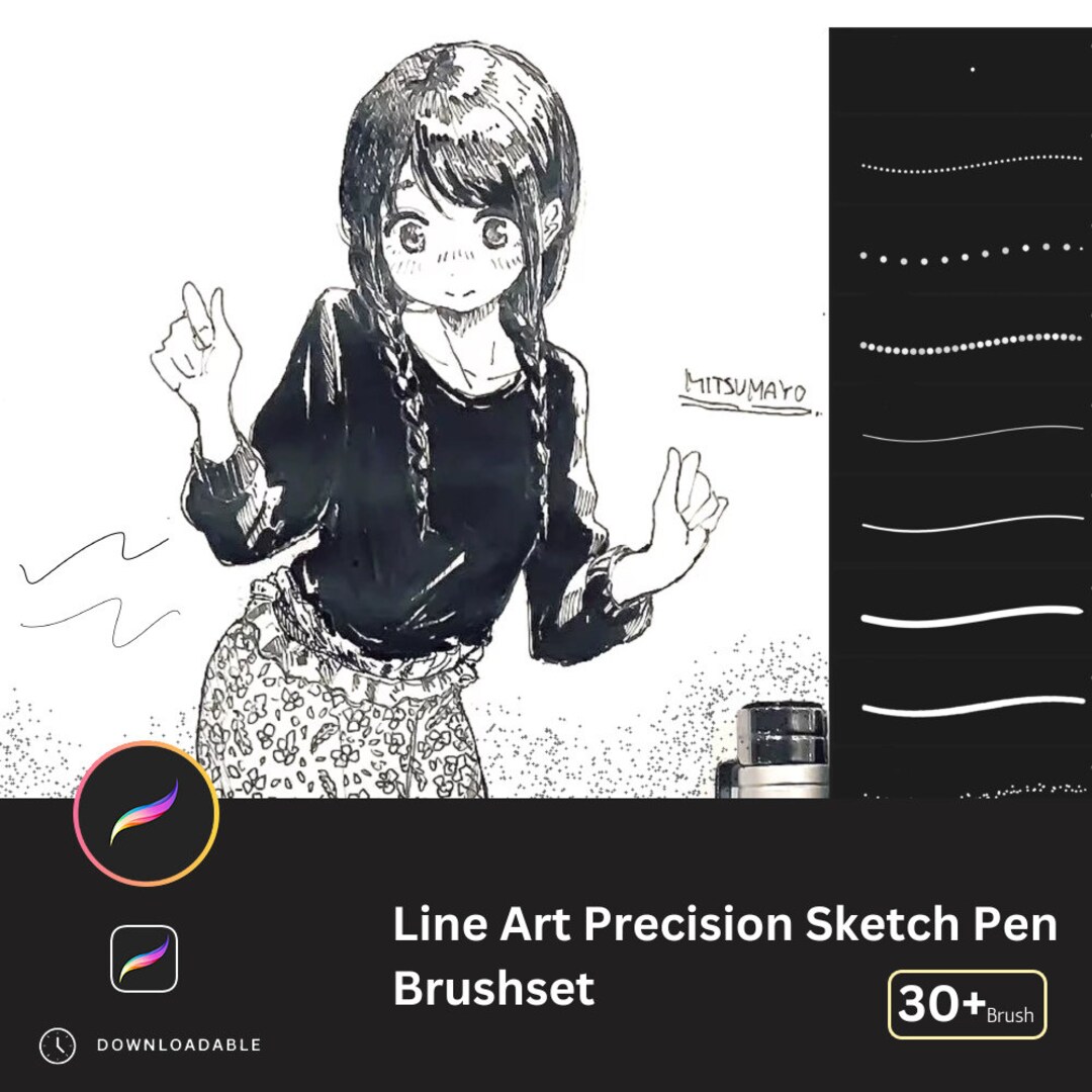 30+ Line Art Precision Pen Brushes for Procreate | Smooth, Even Stroke ...