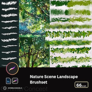66 Landscape Brushes for Procreate & Photoshop Brushset– Sharp Grass, Foliage, Trees, Forest ...