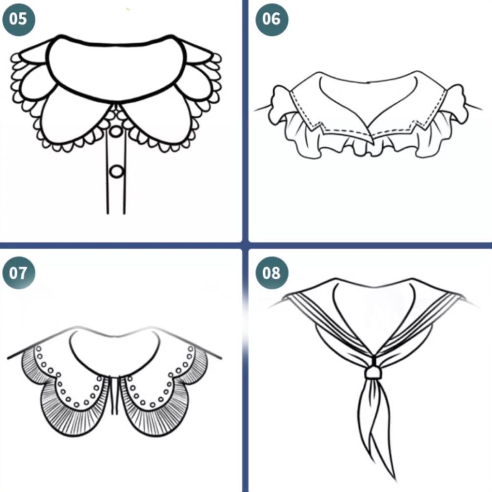 40 Collar Line Art Procreate & PS Brushes| Apparel Design Elements ...