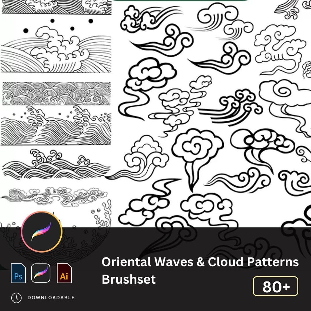Elegant Waves & Cloud Patterns Procreate Brush for Oriental Chinese ...