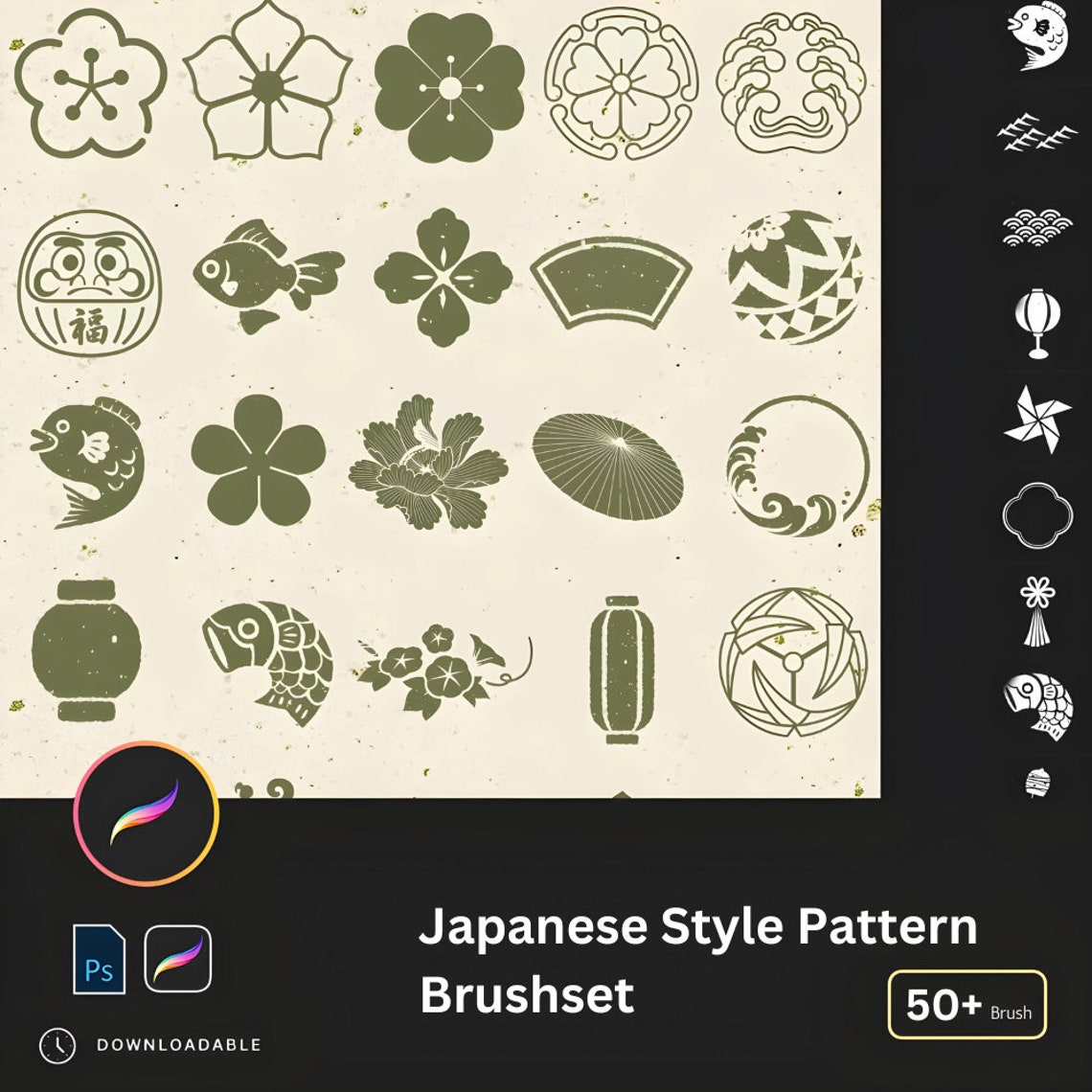 60 Japanese Style Pattern Brushes for PS & Procreate | Cute Planner ...