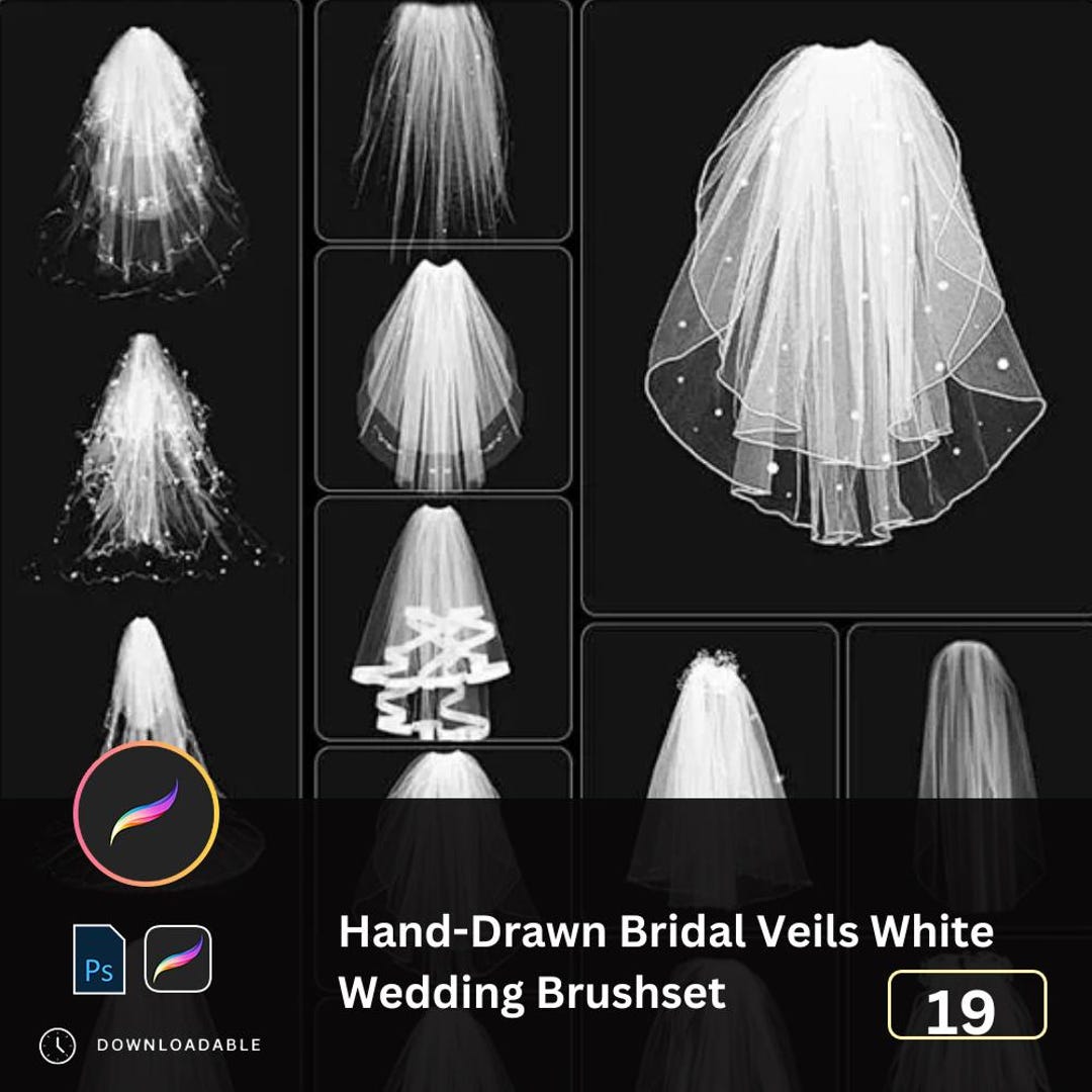 19 Hand-drawn Wedding Veil Stamp Brush, Design Wedding Veils Stamp ...