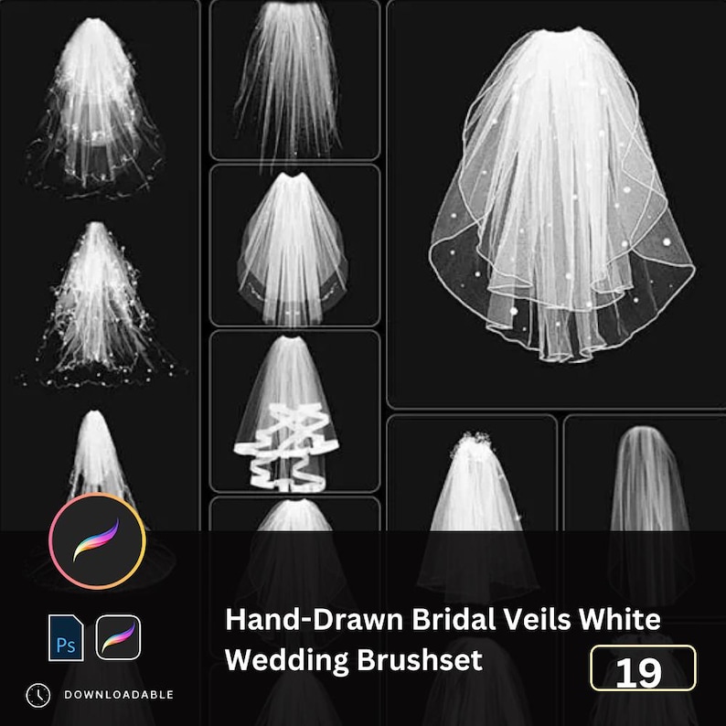 19 Hand-drawn Wedding Veil Stamp Brush, Design Wedding Veils Stamp ...